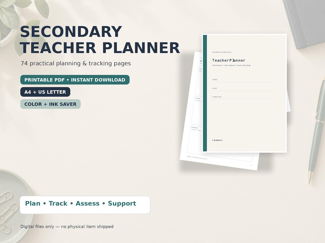 Secondary Teacher Planner Printable, Undated Lesson Planner, Student ...