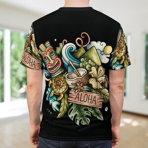 Hawaii Island Cartoon Seamless Pattern T-shirt, Tropical Vacation Tee ...