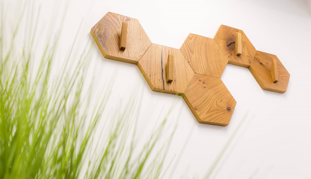 Hexagon Wall Hooks, Entryway Hangers Set, 4 Hooks and 2 Decorative ...