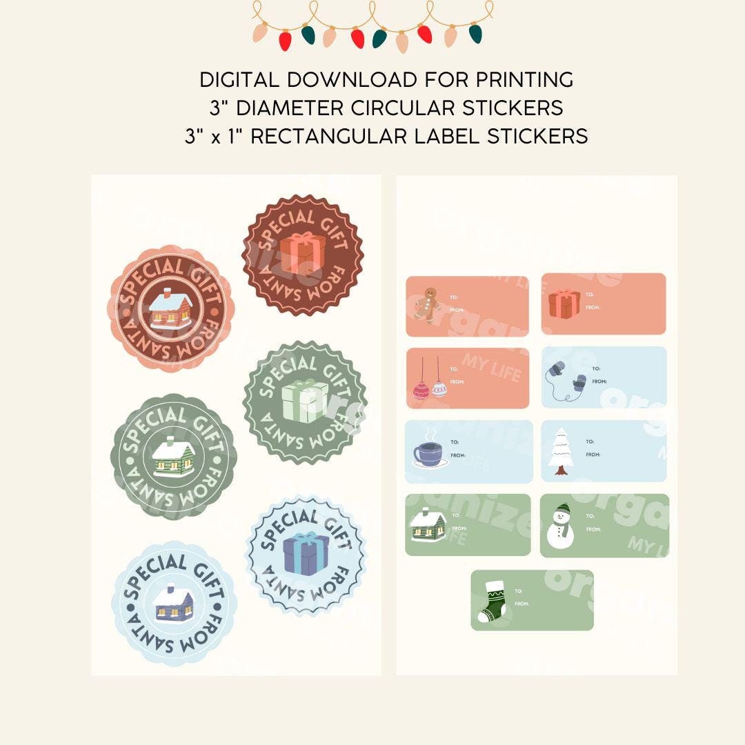 Vintage Christmas Sticker Set | Printable Holiday Labels (digital ...