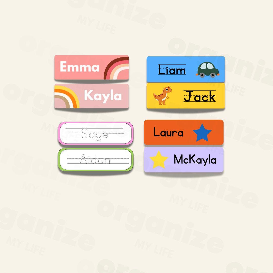Custom Kids Name Tags - Back to School Stickers, 4 Designs (digital ...
