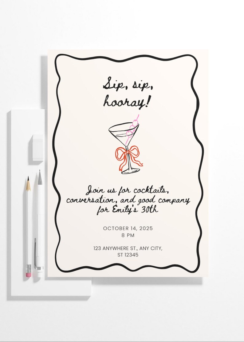Cocktail Party Birthday Invitation Template | Editable Canva Invite ...