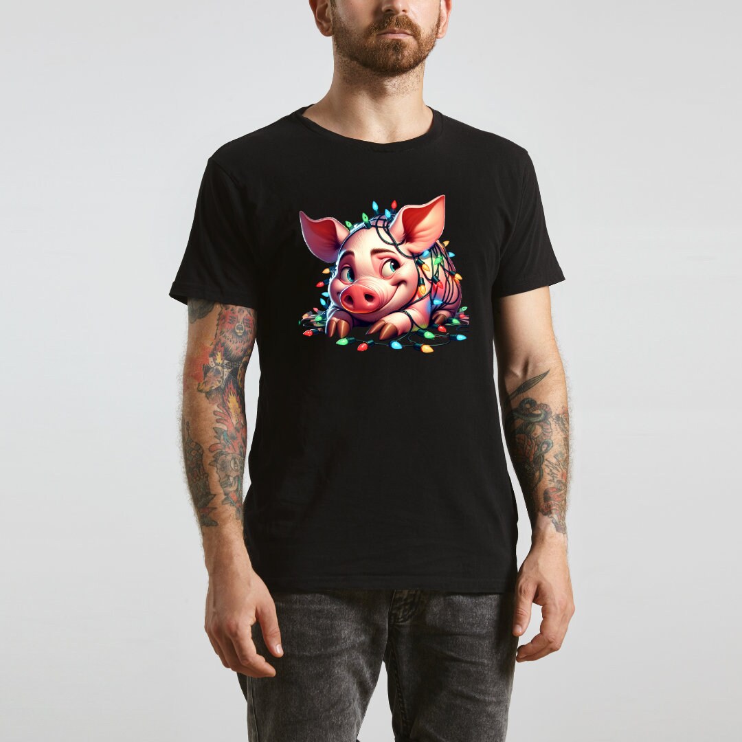 Cute Piggy in Lights Tee Adult Holiday Apparel Cute Pig - Etsy