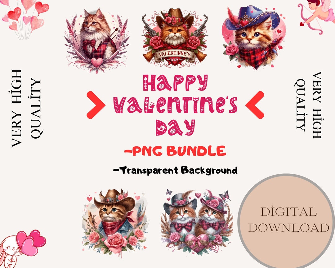 Valentines Day Cats Clipart Bundle, Valentines Clipart, Valentines Png ...
