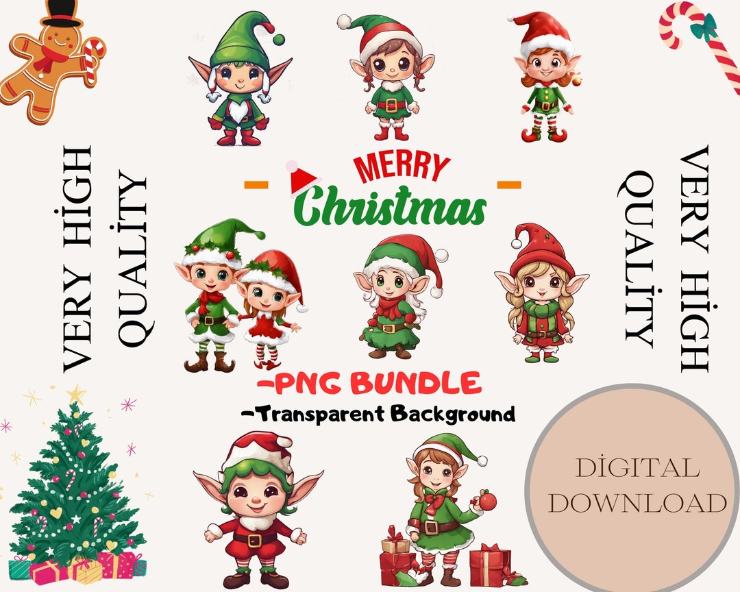 Merry Christmas Elves 10 Clipart Pack, Christmas Elf SVG, Christmas ...