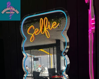 Wavy Pink Neon Mirror Glowing Mirror Led Neon Sign Light up - Etsy
