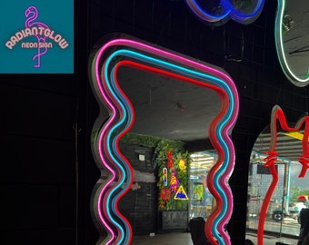 Wavy Pink Neon Mirror Glowing Mirror Led Neon Sign Light up - Etsy