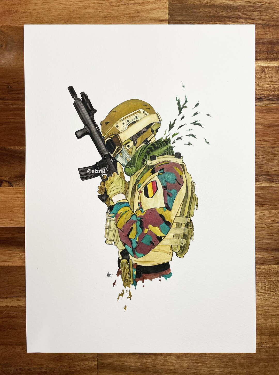 Original Watercolor Painting Airsoft Player - Soldier A4 for Wall ...