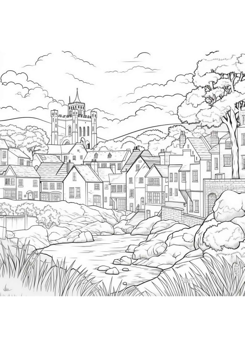 29 Drawings of Cities, Towns & Villages for Coloring, Painting or ...