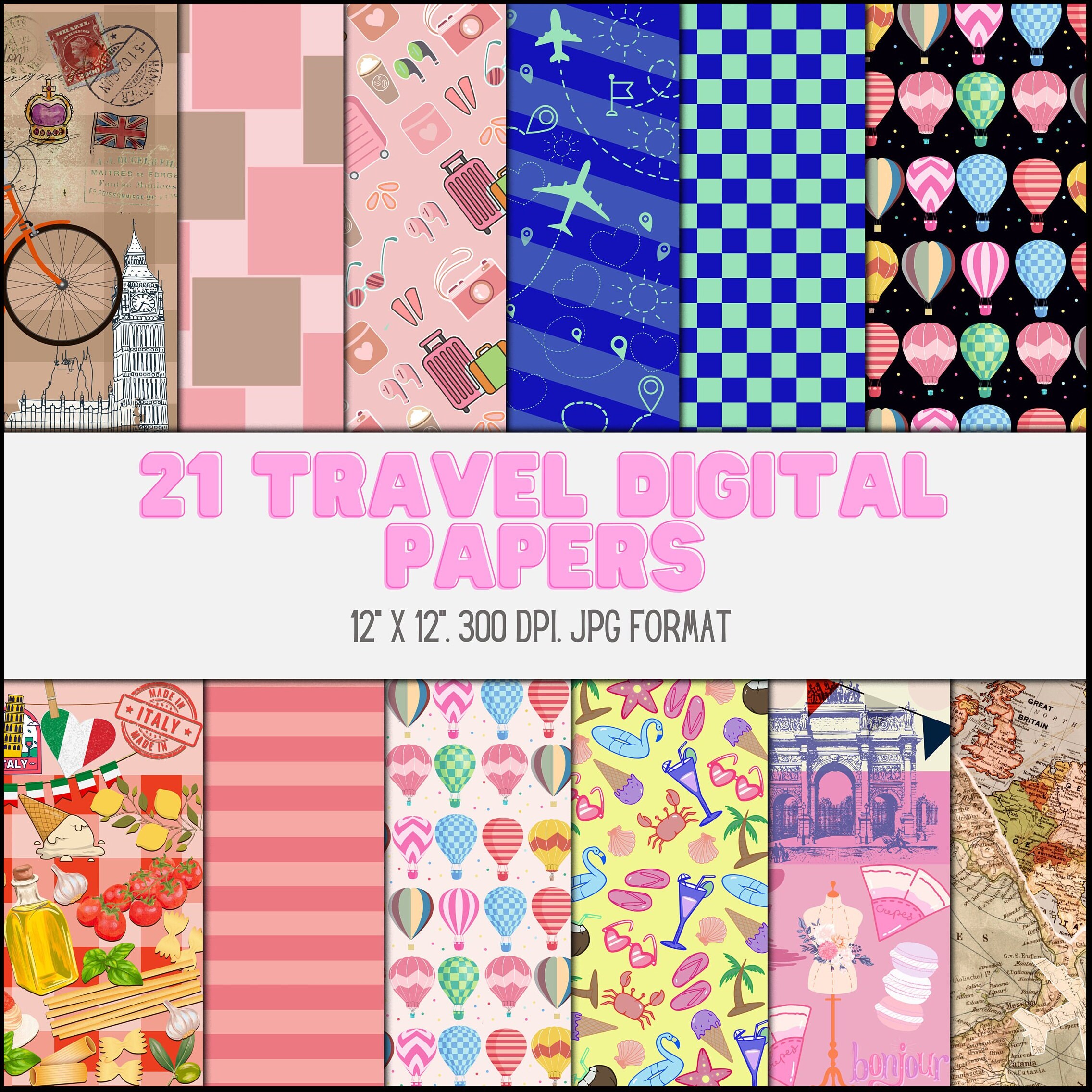 Travel Digital Paper, Instant Download Background, Papel Decorativo De ...
