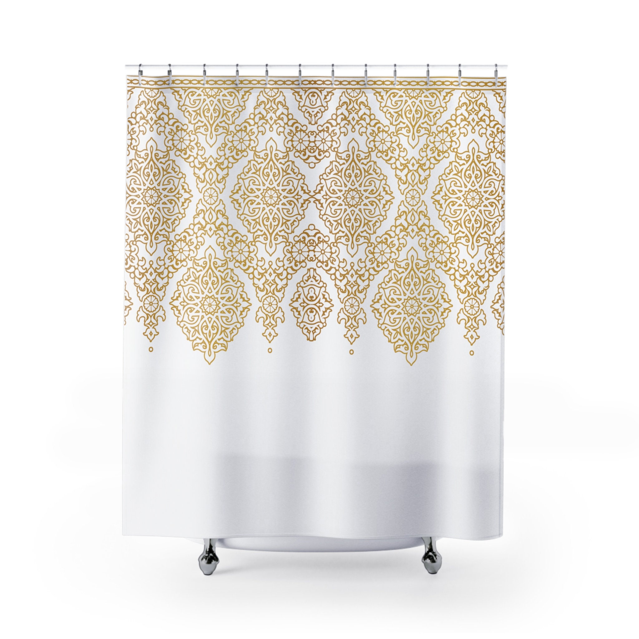 Gold Shower Curtain Gold And White Bathroom Classy Shower Etsy