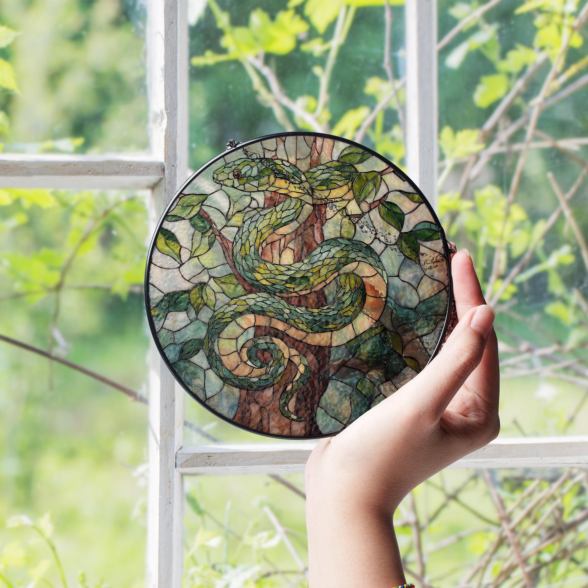 Snake Stained Glass Window Suncatcher – Serpent Nature Art Panel ...