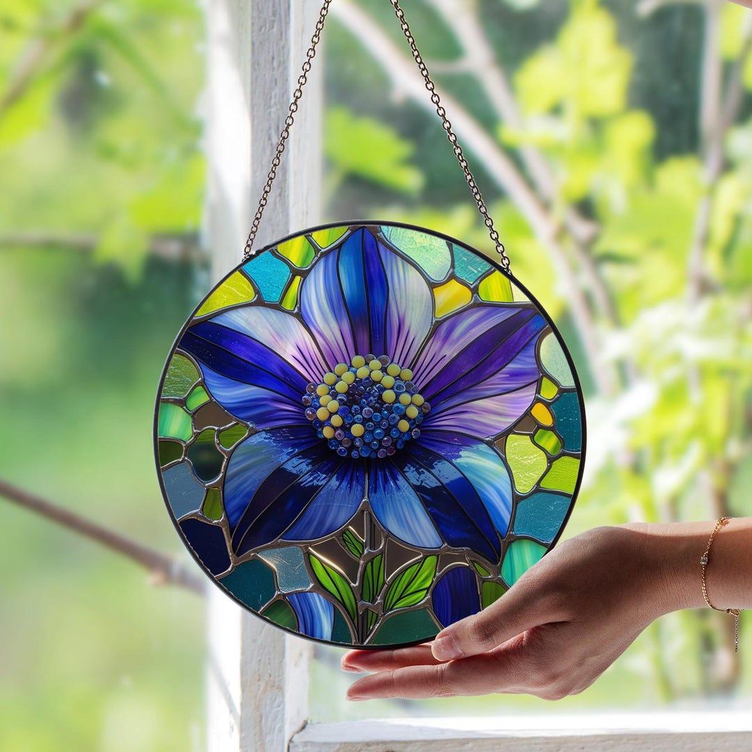 Colorado Blue Columbine Stained Glass Suncatcher – State Flower Window ...