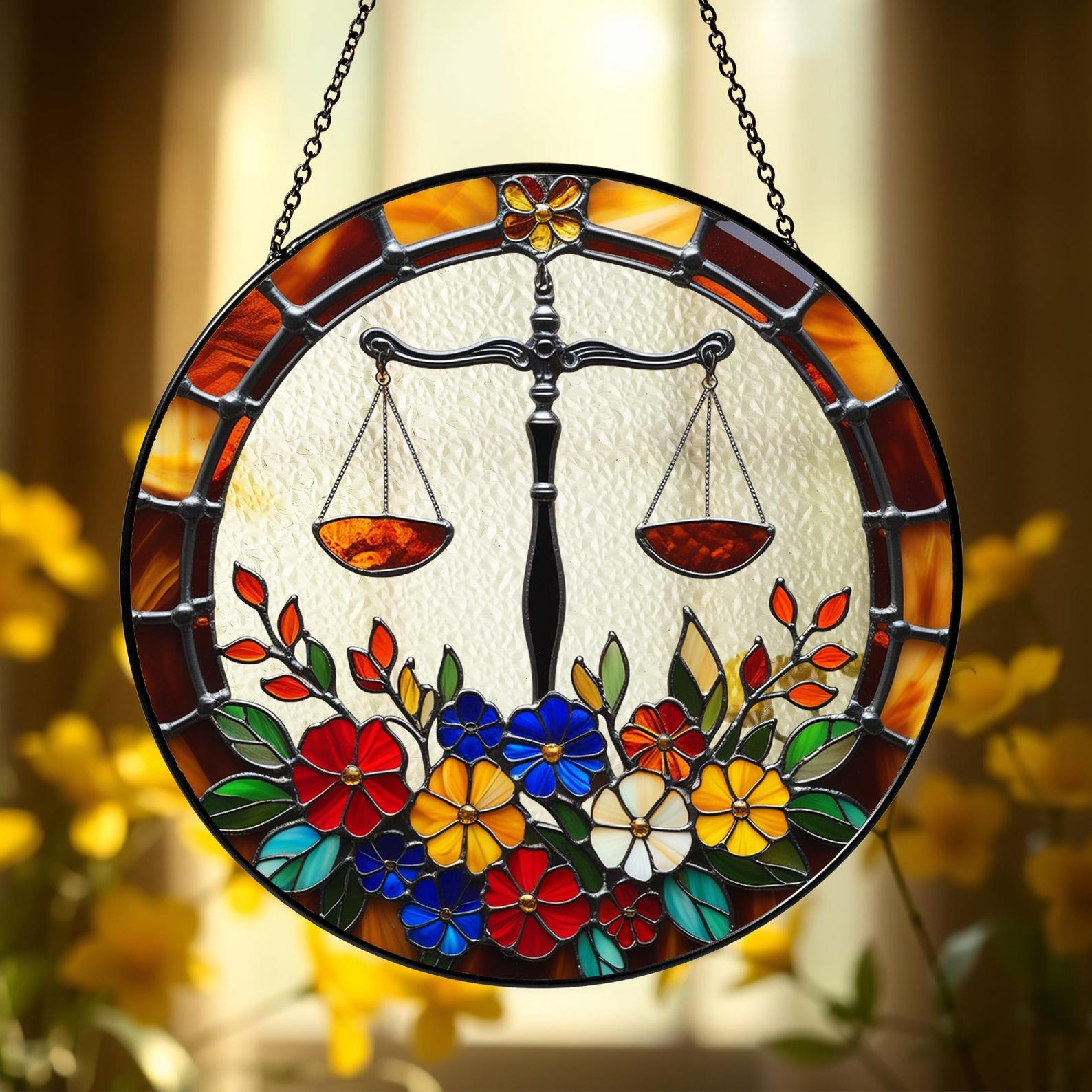 Scales of Justice Stained Glass Window Suncatcher – Legal Balance Glass ...