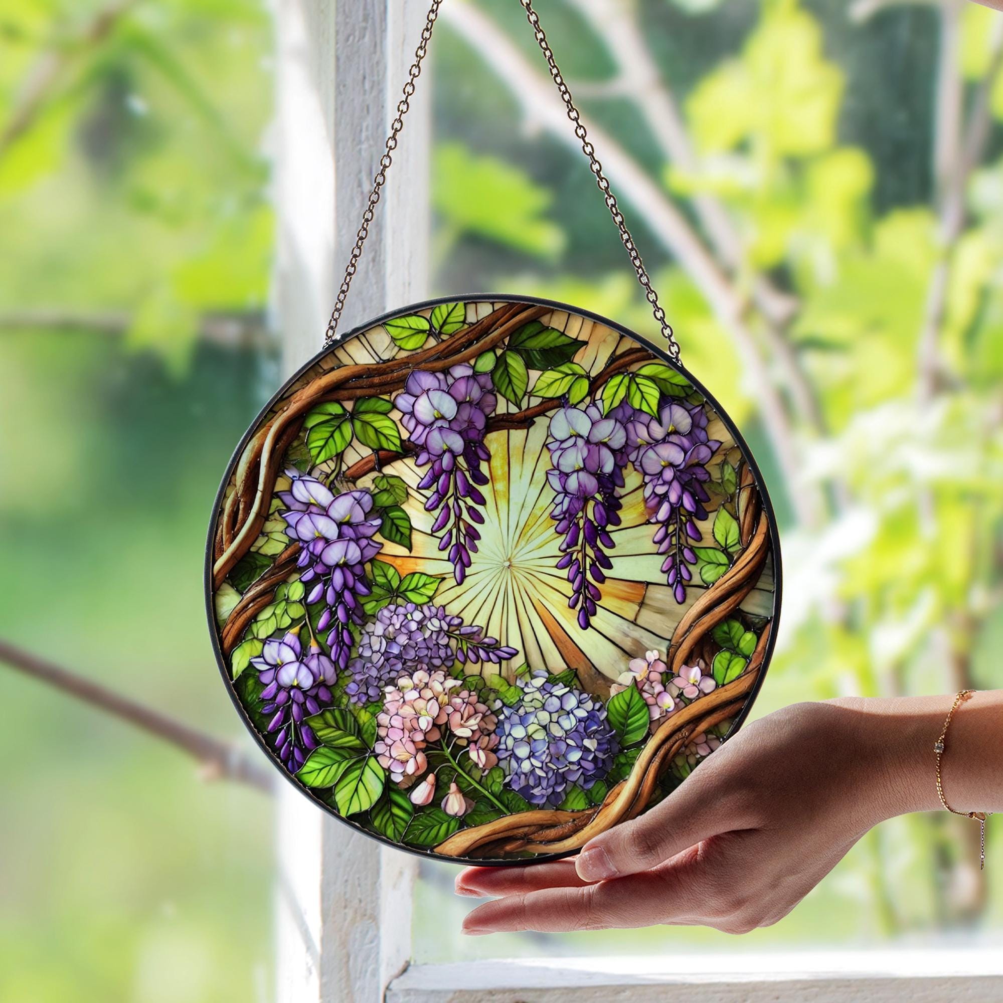 Wisteria Tree Stained Glass Window Suncatcher – Elegant Floral Art ...