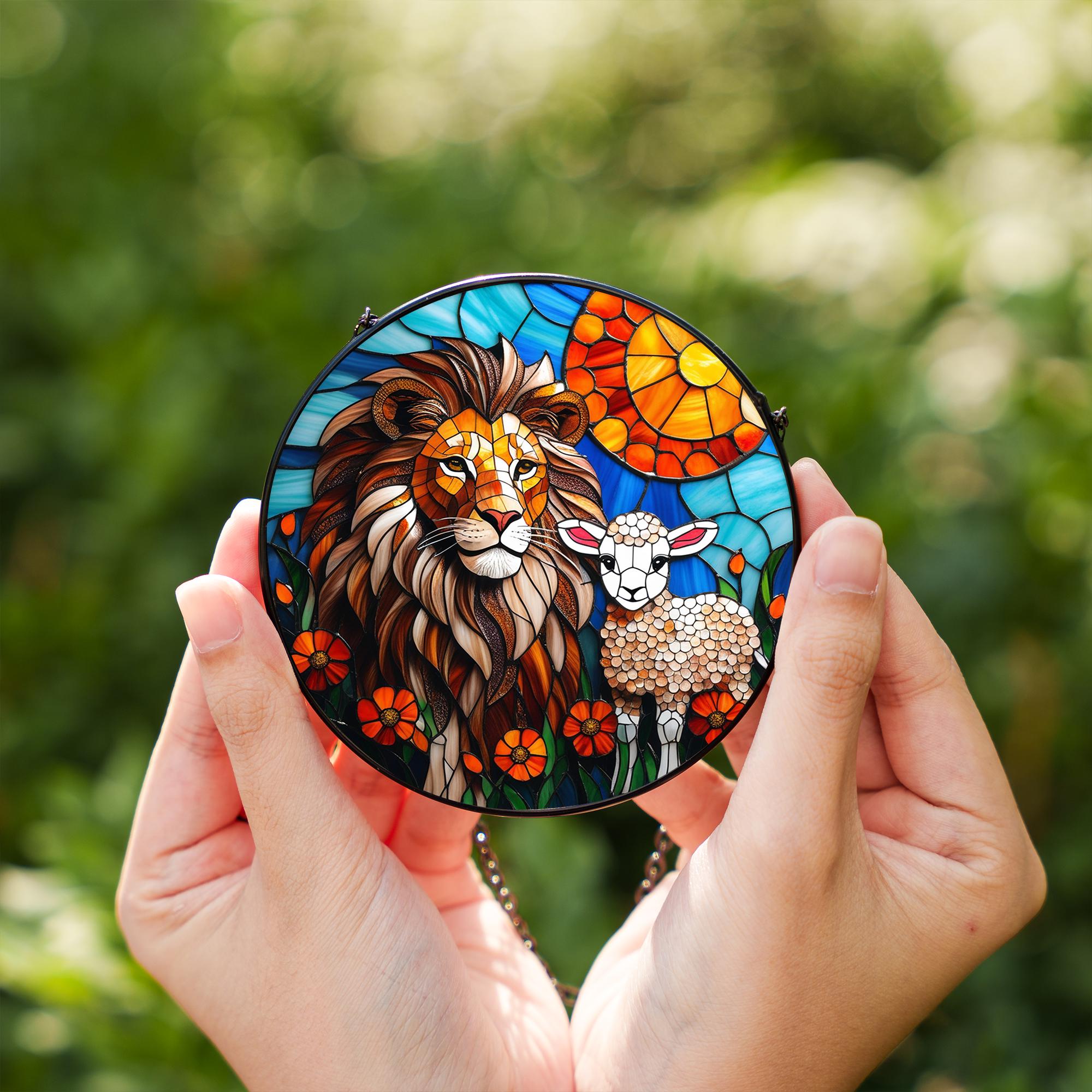 Lion and the Lamb Stained Glass Suncatcher – Peaceful Biblical Window ...