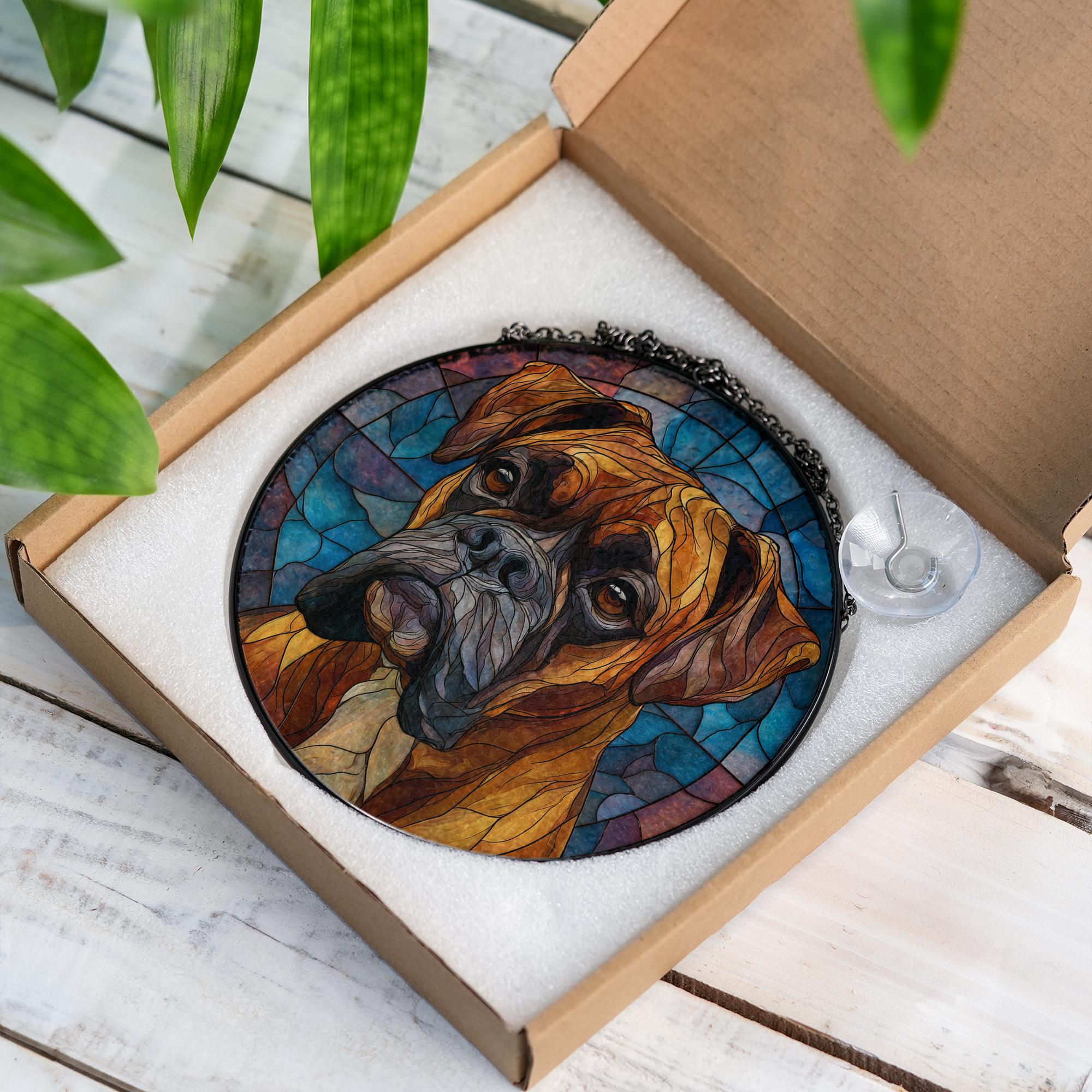 Boxer Dog Stained Glass Window Suncatcher – Playful Canine Art Panel ...