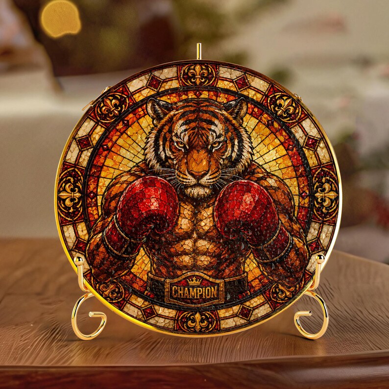 Tiger Boxing Skeleton Stained Glass Window Suncatcher, Gothic Sports ...