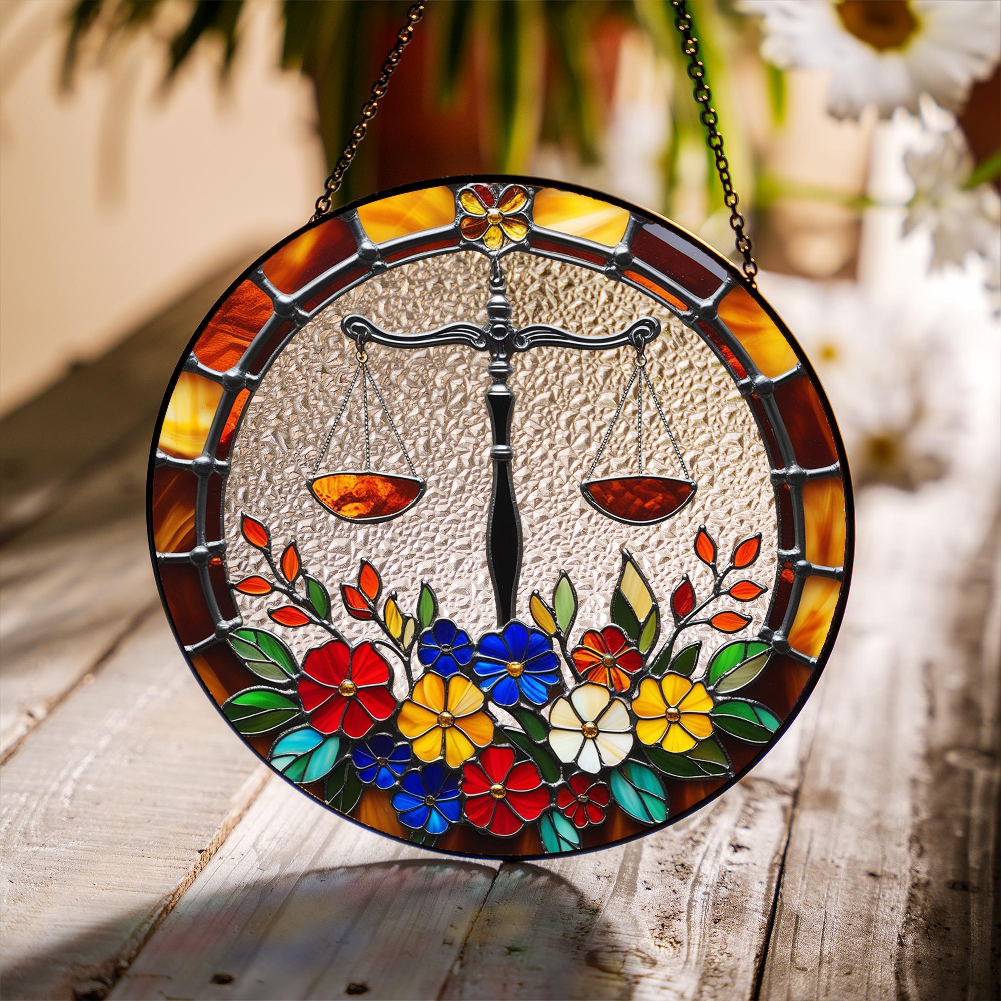Scales of Justice Stained Glass Window Suncatcher – Legal Balance Glass ...