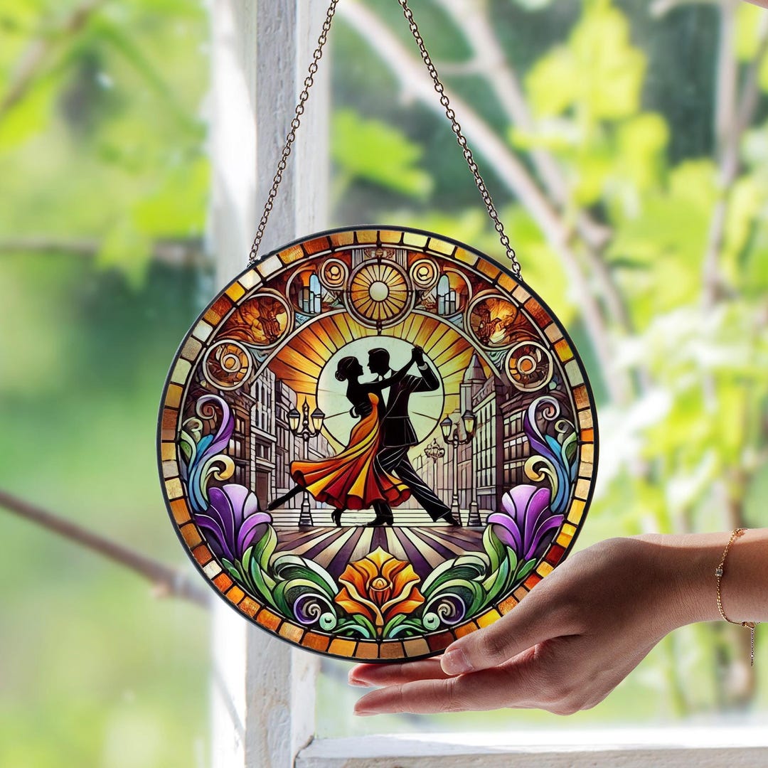 Tango Dancers Stained Glass Window Suncatcher – Elegant Dance Couple ...
