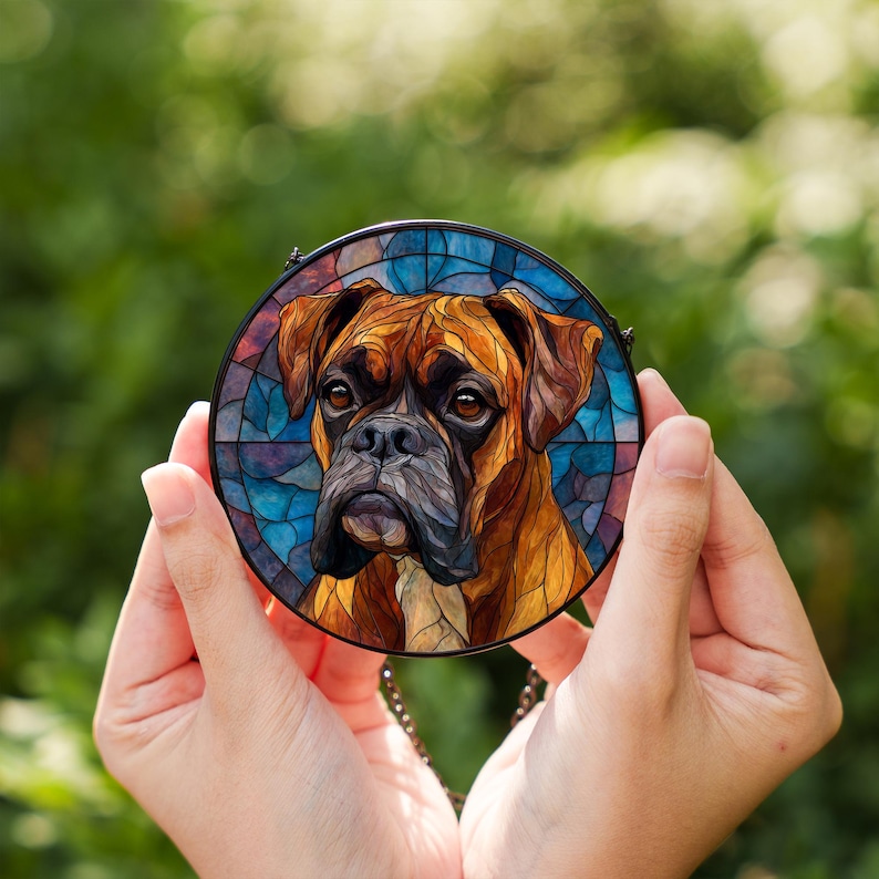 Boxer Dog Stained Glass Window Suncatcher – Playful Canine Art Panel ...