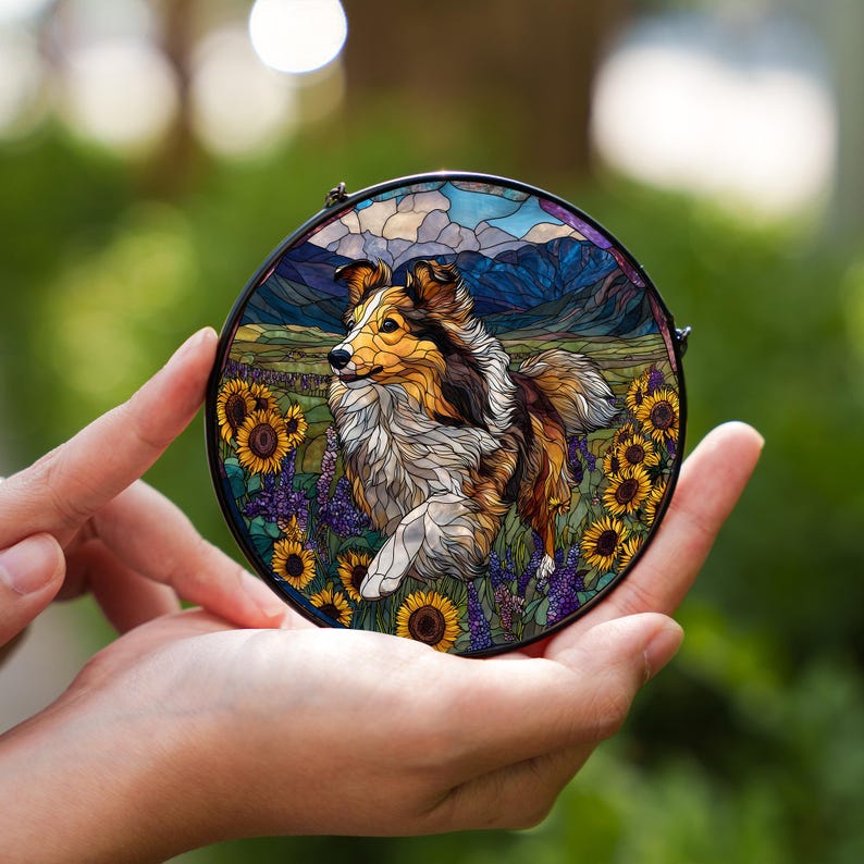 Sheltie Stained Glass Window Suncatcher – Beautiful Dog Art Panel ...
