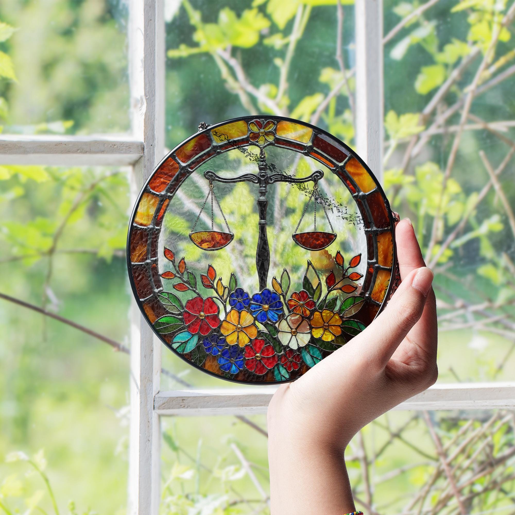Scales of Justice Stained Glass Window Suncatcher – Legal Balance Glass ...