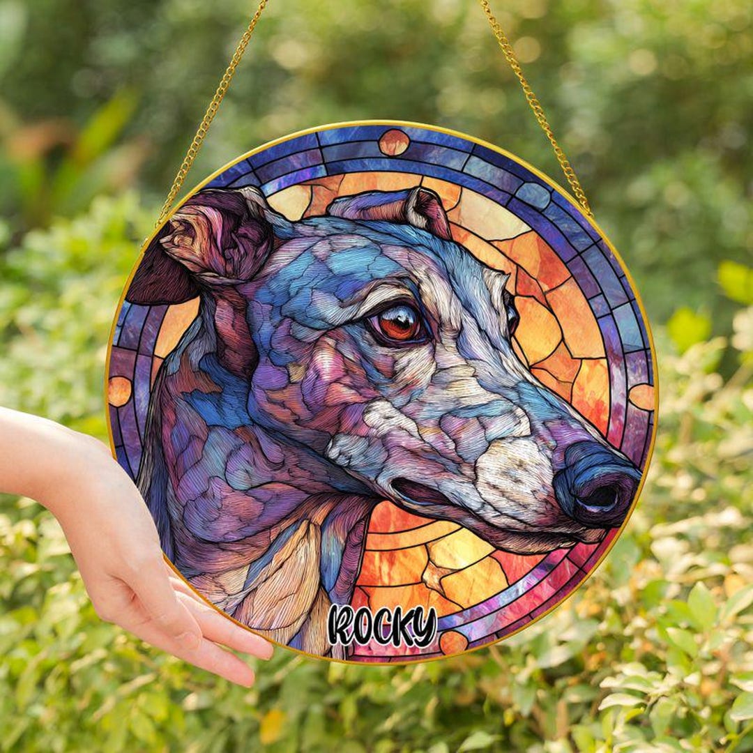 Personalized Greyhound Dog Stained Glass Window Suncatcher, Pet Gotcha ...
