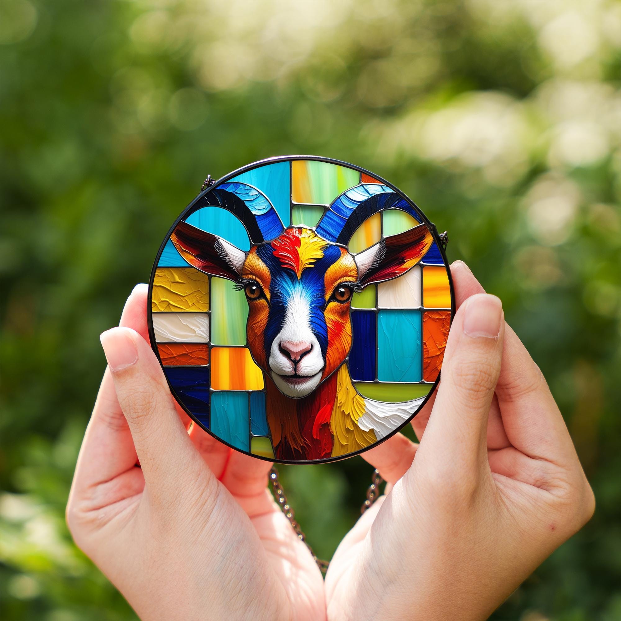 Goat Stained Glass Window Suncatcher – Farm Animal Decor | Rustic ...