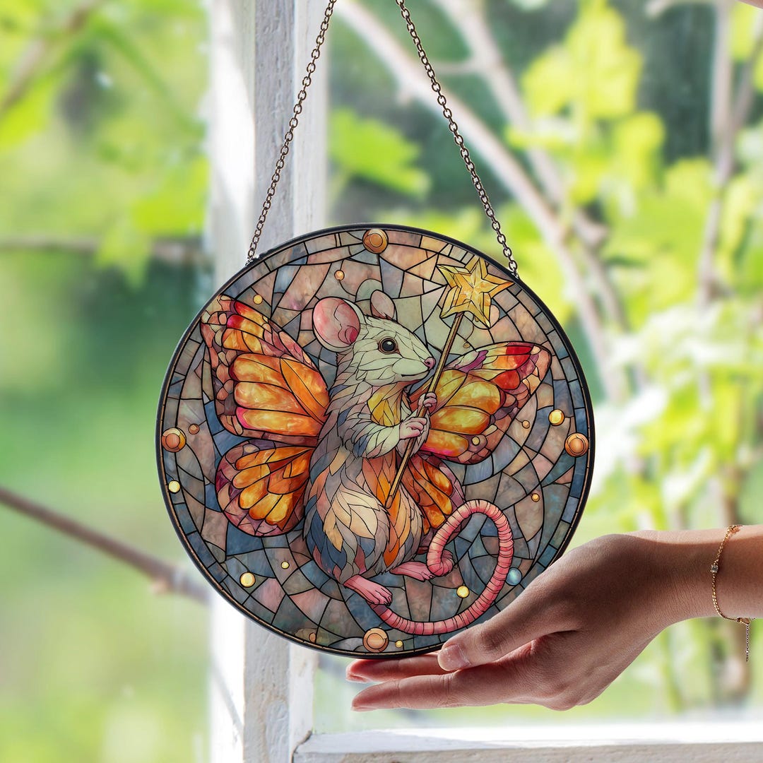 Opossum Fairy Stained Glass Window Suncatcher – Whimsical Woodland ...