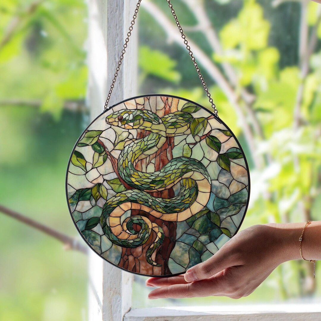 Snake Stained Glass Window Suncatcher – Serpent Nature Art Panel ...