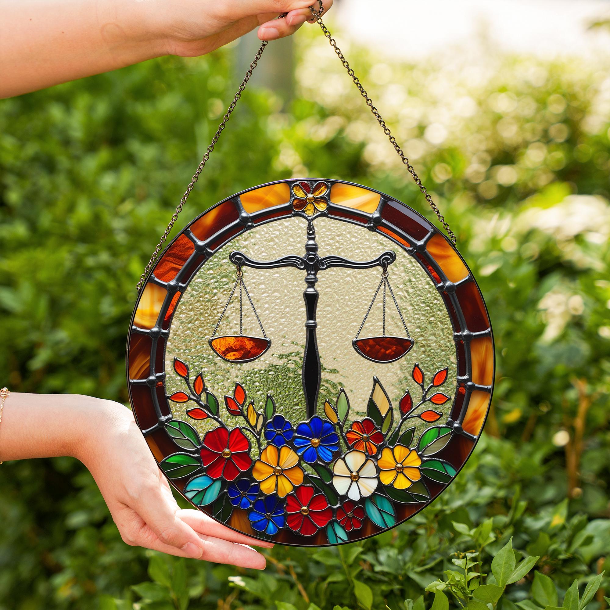 Scales of Justice Stained Glass Window Suncatcher – Legal Balance Glass ...