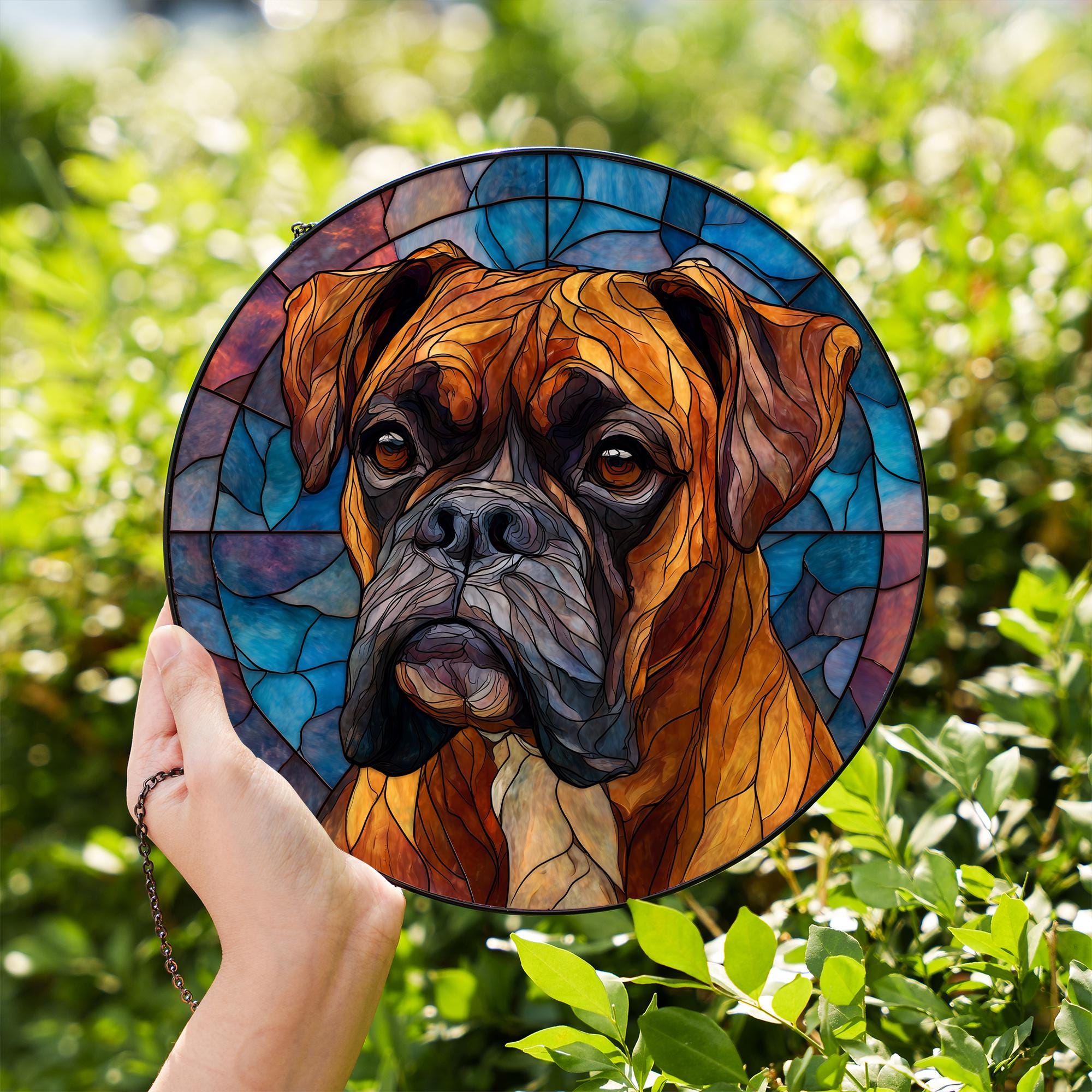 Boxer Dog Stained Glass Window Suncatcher – Playful Canine Art Panel ...