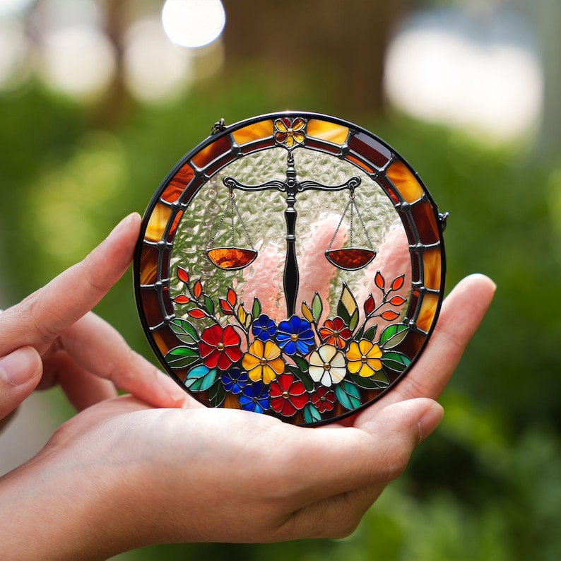 Scales of Justice Stained Glass Window Suncatcher – Legal Balance Glass ...