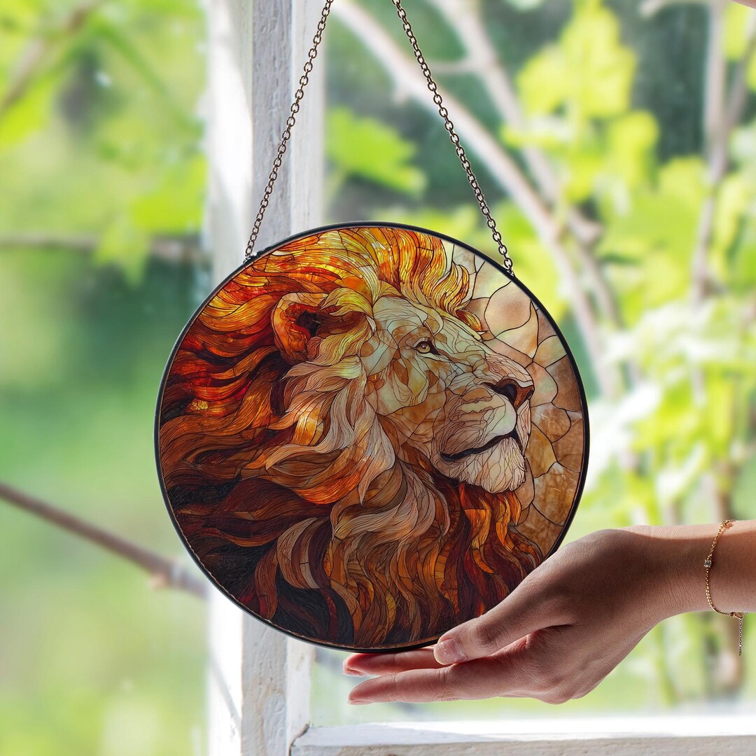 Leo Zodiac Lion Stained Glass Window Suncatcher, Astrology Gift ...