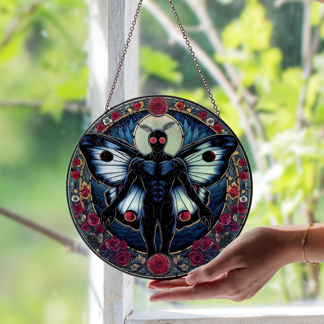 Mothman Stained Glass Window Suncatcher – Cryptid Gothic Glass Sun ...