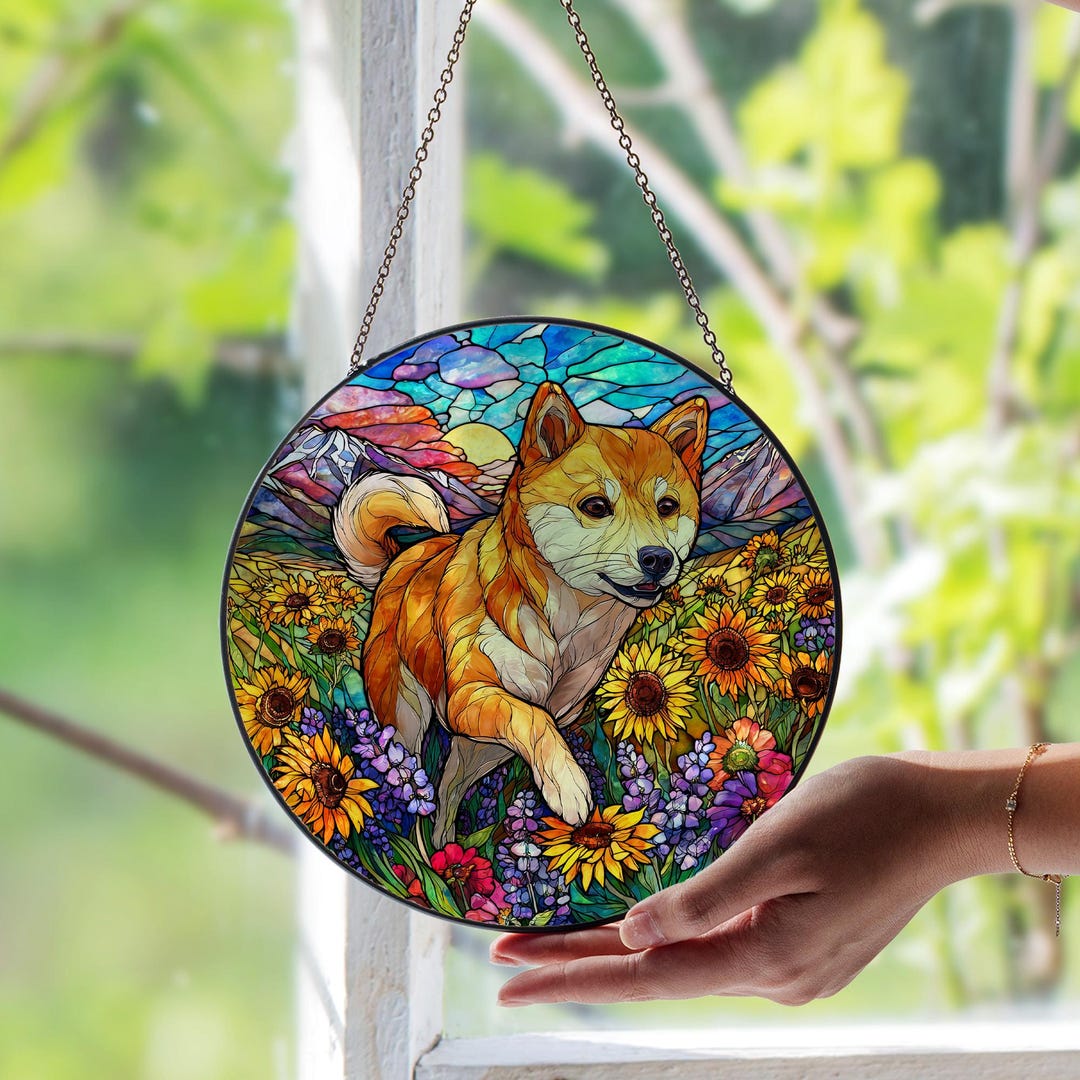 Shiba Inu Stained Glass Window Suncatcher – Custom Dog Breed Glass Sun ...