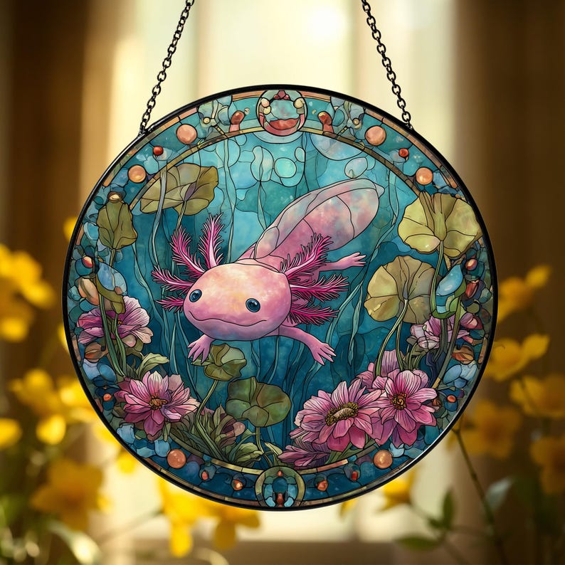 Axolotl Stained Glass Window Suncatcher | Cute Aquatic Creature Decor ...