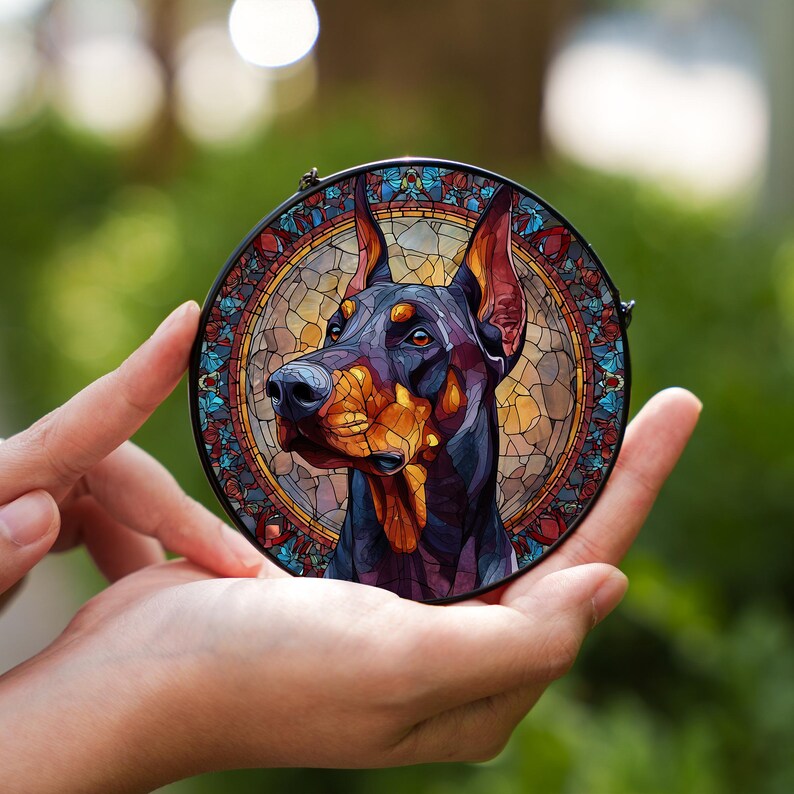 Doberman Pinscher Dog Stained Glass Window Suncatcher | Dog Breed Lover ...