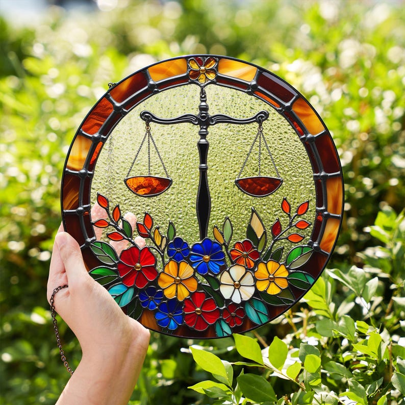 Scales of Justice Stained Glass Window Suncatcher – Legal Balance Glass ...