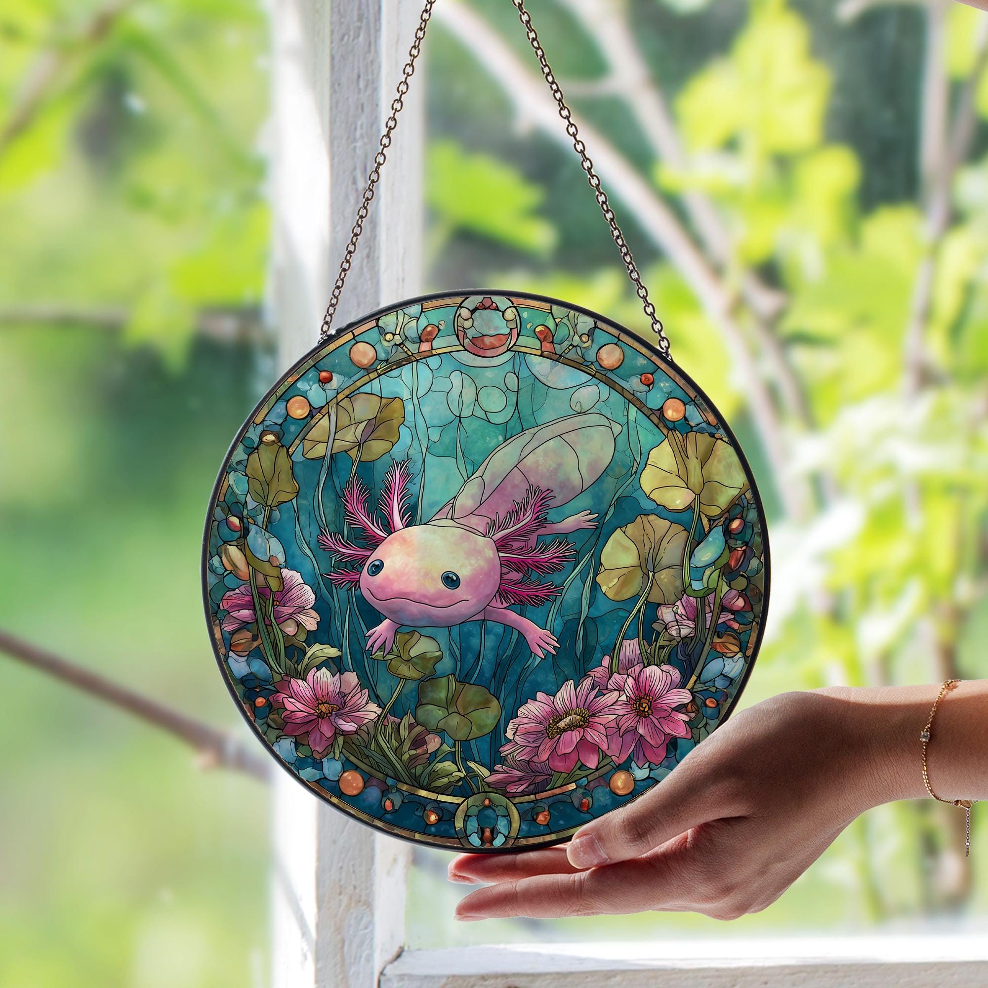Axolotl Stained Glass Window Suncatcher | Cute Aquatic Creature Decor ...