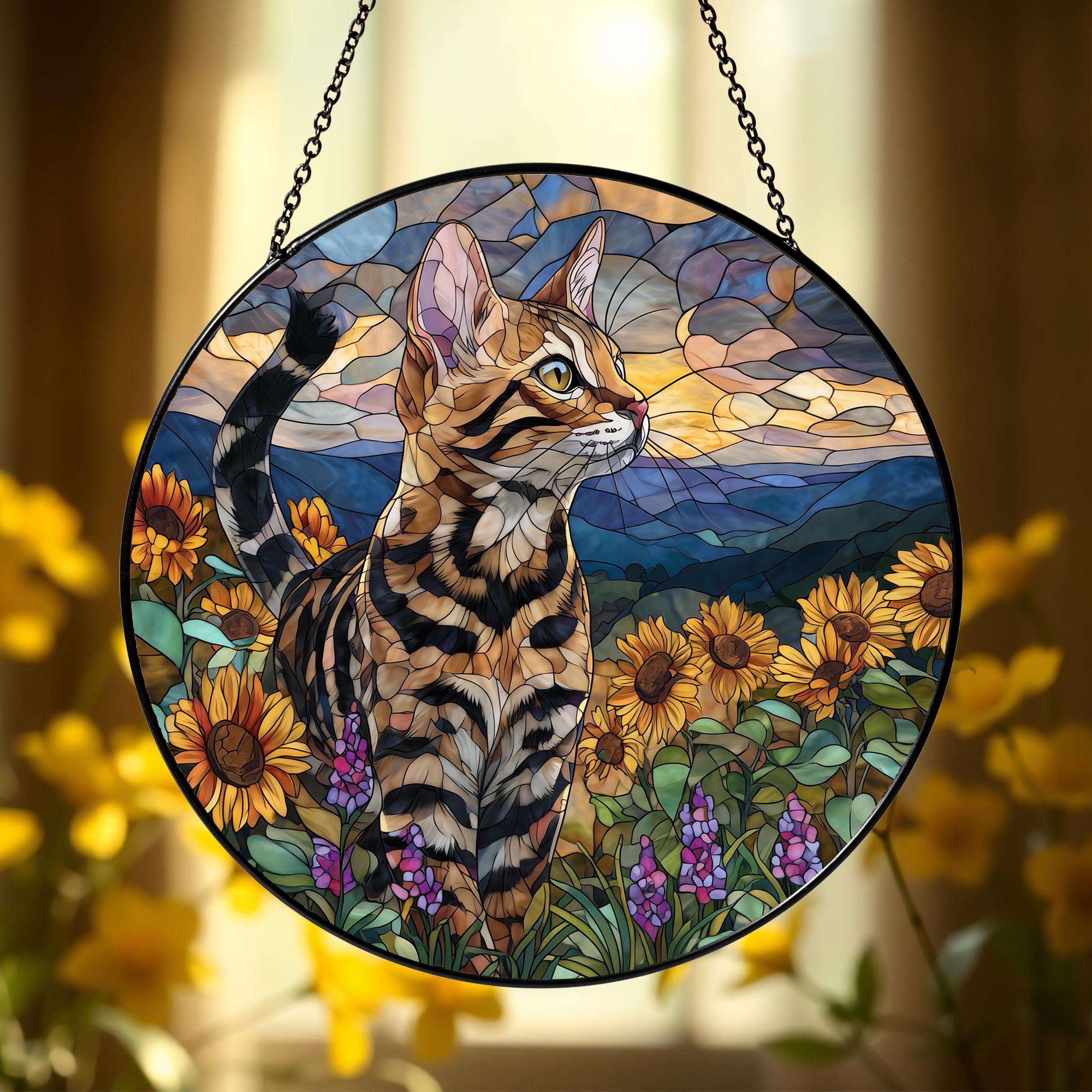 Bengal Cat Stained Glass Window Suncatcher, Custom Cat Lover Gift ...