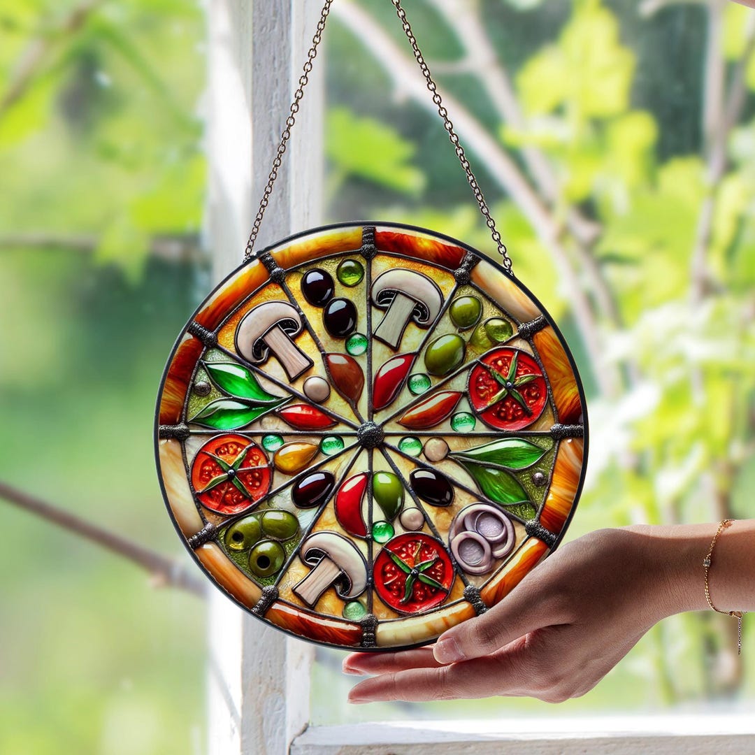 Pizza Stained Glass Suncatcher – Fun Foodie Glass Art Decor | Quirky ...