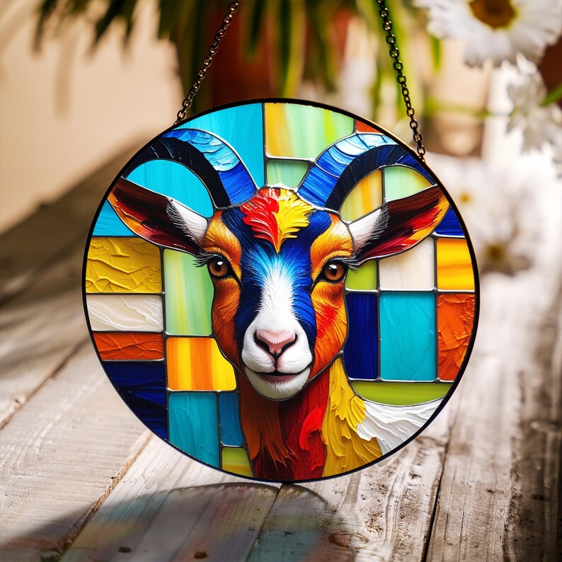 Goat Stained Glass Window Suncatcher – Farm Animal Decor | Rustic ...