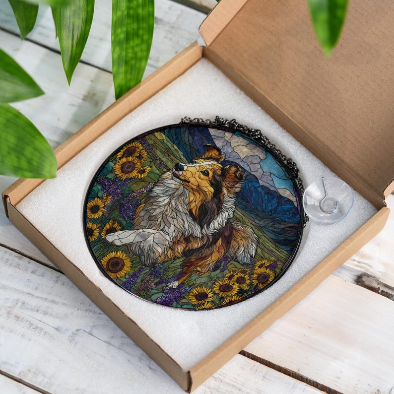 Sheltie Stained Glass Window Suncatcher – Beautiful Dog Art Panel ...