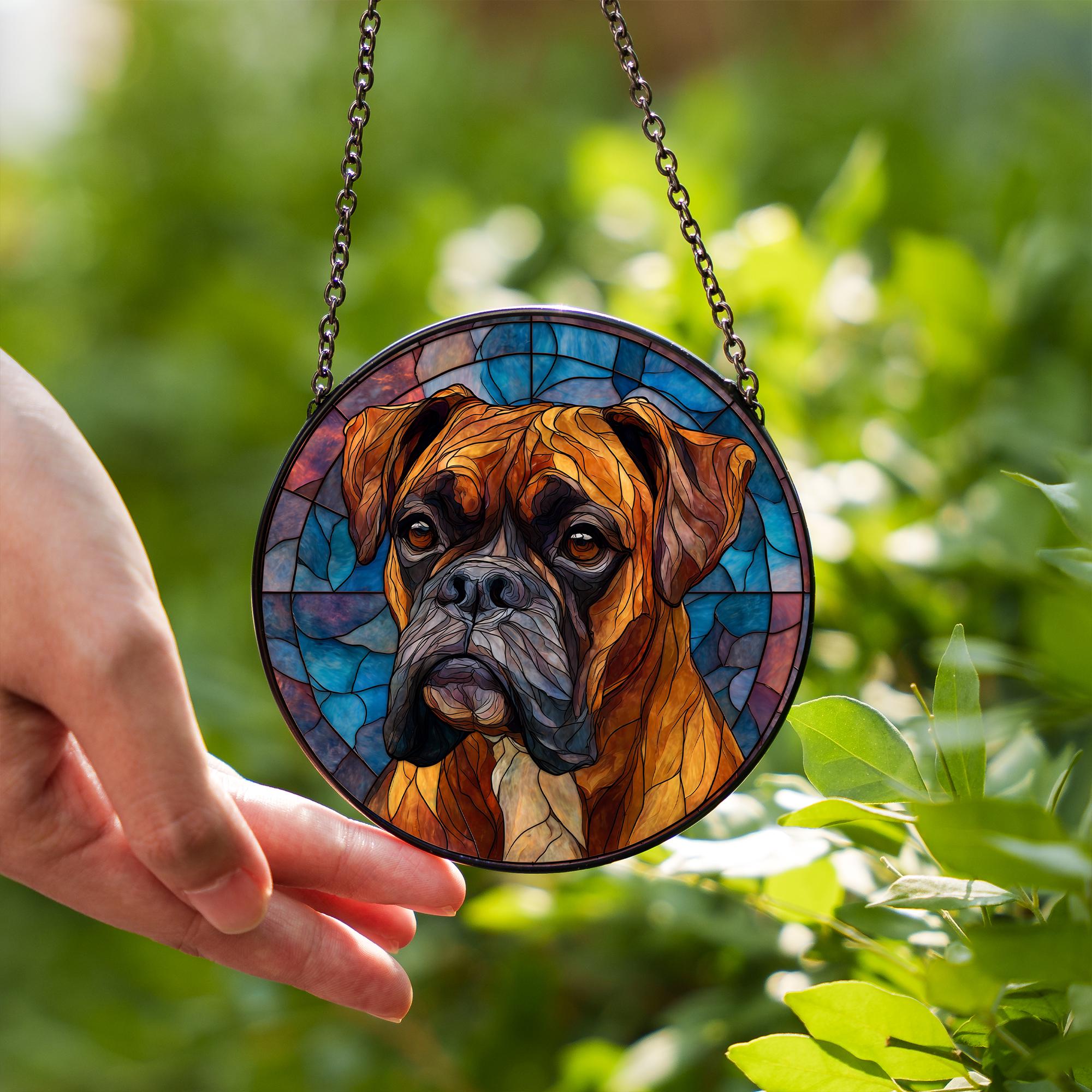 Boxer Dog Stained Glass Window Suncatcher – Playful Canine Art Panel ...