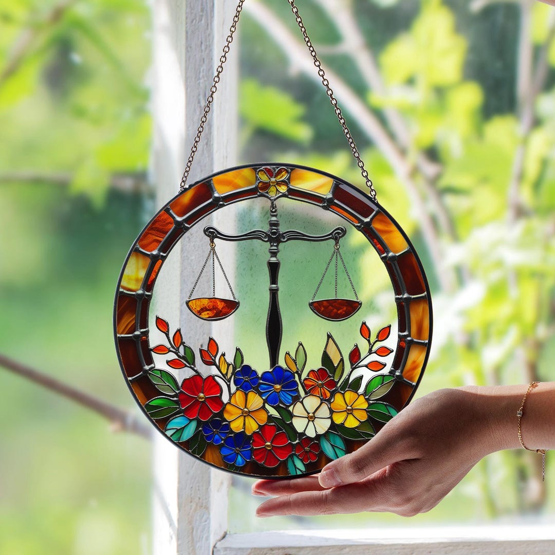 Scales of Justice Stained Glass Window Suncatcher – Legal Balance Glass ...