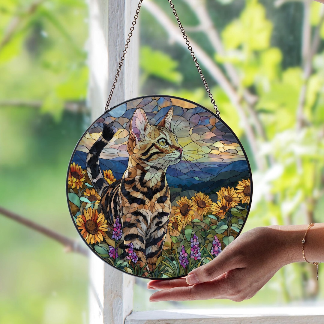 Bengal Cat Stained Glass Window Suncatcher, Custom Cat Lover Gift ...