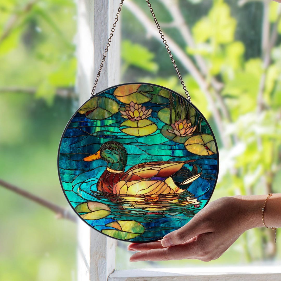 Mallard Duck Stained Glass Window Suncatcher, Handmade Waterfowl Decor ...