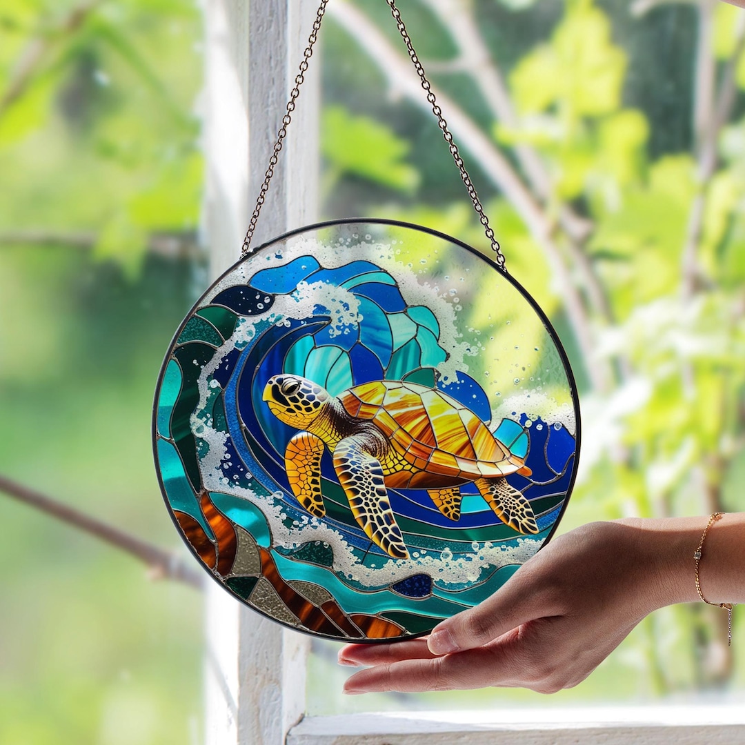 Sea Turtle Stained Glass Suncatcher – Ocean Marine Life Window Art ...
